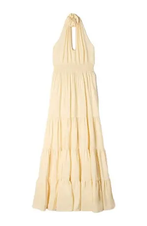 Sandro Linen Maxi Dress With Fabric Flower Detail - Vanilla
