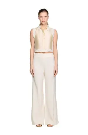 Sandro Buttoned Slit Wide-leg Trousers