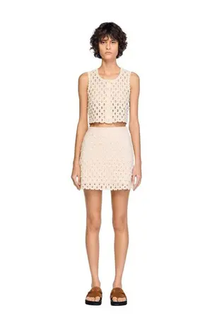 Sandro Beaded Crochet Knit Skirt