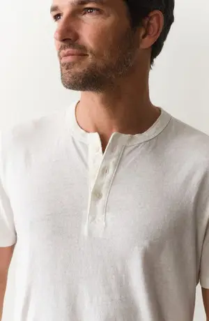 Marine Layer Short Sleeve Hemp & Cotton Henley - White