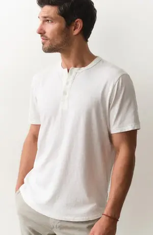 Marine Layer Short Sleeve Hemp & Cotton Henley - White