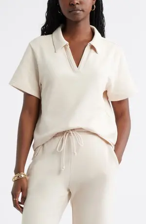 Caslon French Terry Polo With Johnny Collar - Beige Shell