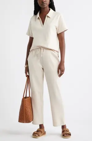 Caslon French Terry Polo With Johnny Collar - Beige Shell