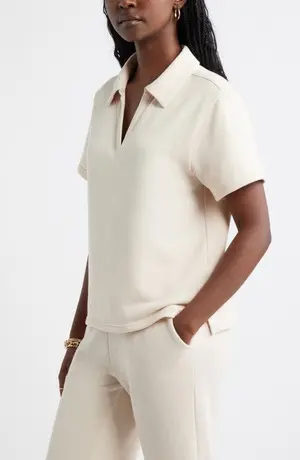 Caslon French Terry Polo With Johnny Collar - Beige Shell