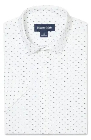 Mizzen+main Halyard Trim Fit Short Sleeve Performance Button-up Shirt - White Tossed Triangle