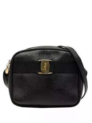 FERRAGAMO Lizard Embossed Leather Crossbody Bag - Black