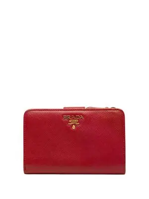 Prada 2013-2026 Saffiano Bifold Compact Wallet Small Wallets - Red
