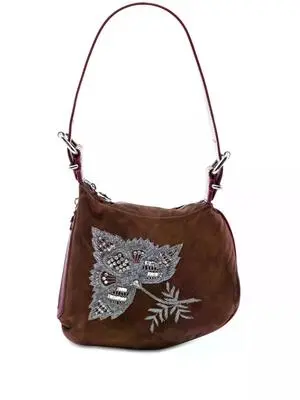 Fendi Sequin And Crystal Embellished Suede Shoulder Bag - Brown