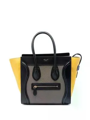 Celine Micro Tricolor Leather Luggage Tote Handbag - Brown