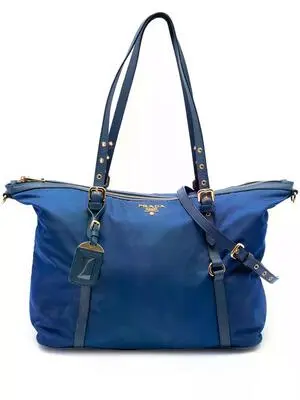 Prada Saffiano Trimmed Tessuto Satchel - Blue