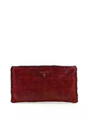 Prada Woven Goatskin Madras Zip Clutch Bag - Red