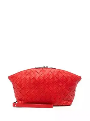 Bottega Veneta Nappa Intrecciato Wristlet Pouch Clutch Bag - Red