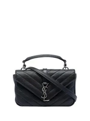 Saint Laurent Mini Chevron Sheepskin Monogram College Satchel - Black