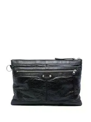 Balenciaga Lambskin Motocross Classic Clip M Clutch Bag - Black