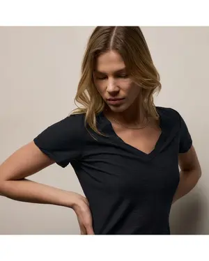 JAMES PERSE Sheer Slub Casual V-neck Tee - Deep