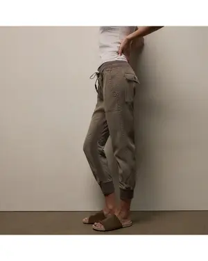 JAMES PERSE Mixed Media Stretch Cotton Lyocell Blend Jogger Pants - Coyote