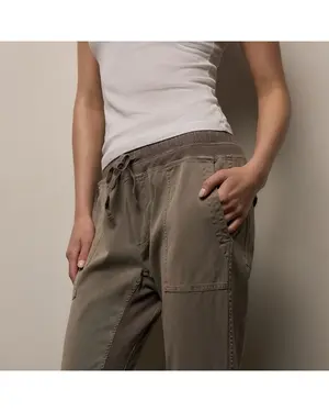 JAMES PERSE Mixed Media Stretch Cotton Lyocell Blend Jogger Pants - Coyote