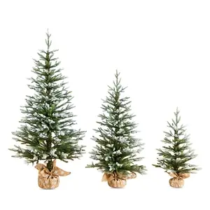 NEARLY NATURAL Artificial Snowed Balsam Fir Christmas Tree In Burlap Wrapped Base, Set Of 3 - Green