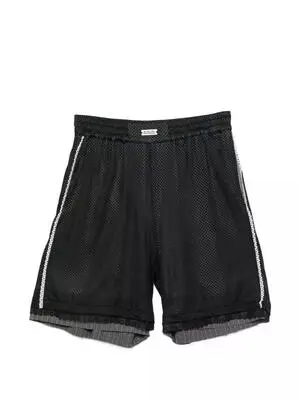 AVAVAV Mesh Texture Pinstripe Layered Shorts - Black