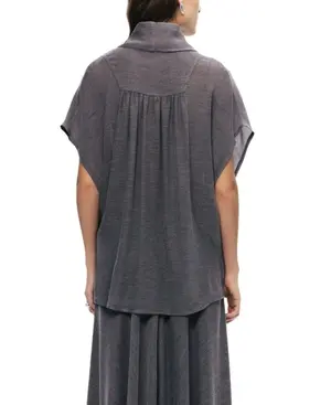 NOCTURNE Draped Wrap Blouse With Refined Metal Detail