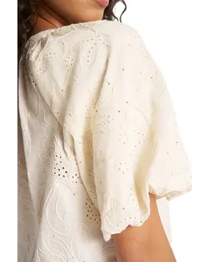 MATTY M Viola Embroidered Bubble Sleeve Top