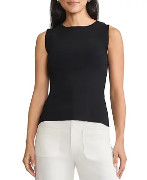 Ming Wang Boat Neck Ribbed Soft Knit Tank - Black