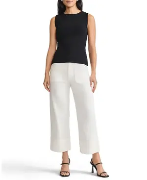 Ming Wang Boat Neck Ribbed Soft Knit Tank - Black