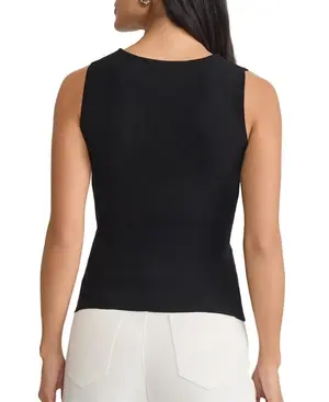 Ming Wang Boat Neck Ribbed Soft Knit Tank - Black
