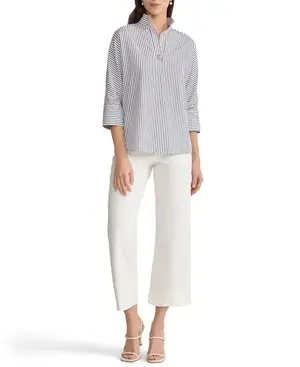 Ming Wang Pinstripe Dolman Sleeve Cotton Blouse