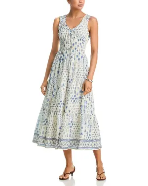 Aqua Henny Printed Midi Dress - Ivory/blue