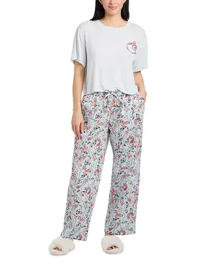 NICK & NORA Nick & Nora Dream Wave Moon Brooch Crop Sleep Tee And Pants Set Aqua