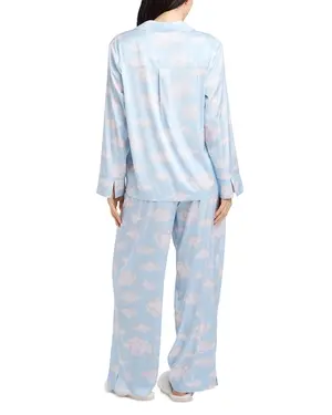NICK & NORA Dream Wave Satin Long Sleeve Pajama Set - Blue
