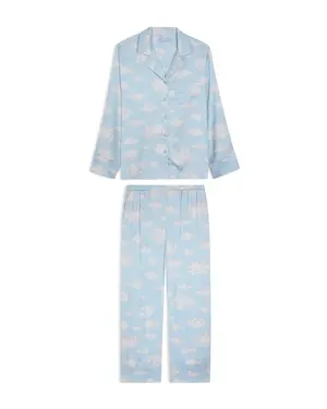 NICK & NORA Dream Wave Satin Long Sleeve Pajama Set - Blue