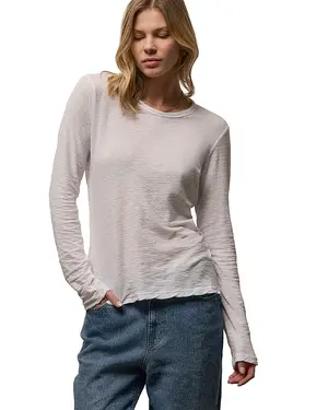 JAMES PERSE Sheer Slub Long Sleeve Crew Tee - White