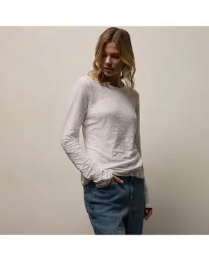 JAMES PERSE Sheer Slub Long Sleeve Crew Tee - White