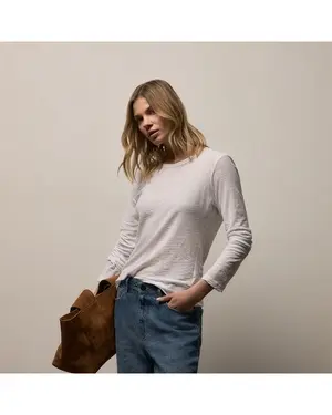 JAMES PERSE Sheer Slub Long Sleeve Crew Tee - White