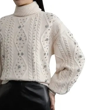 Karen Millen Wool Blend Embellished Cable Knit Jumper