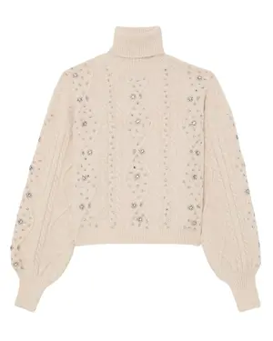 Karen Millen Wool Blend Embellished Cable Knit Jumper