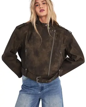 Nasty Gal Cropped Biker Jacket With Belt Detail