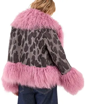 Nasty Gal Printed Shearling Leather Jacket