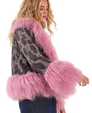 Nasty Gal Printed Shearling Leather Jacket
