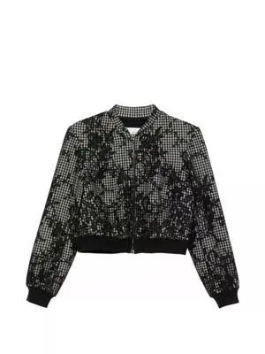 QUETSCHE Houndstooth Lace-overlay Cropped Jacket