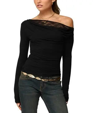 EDIKTED Off-shoulder Lace Trim Top
