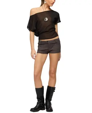 EDIKTED Sheer Chiffon Off Shoulder Top - Black