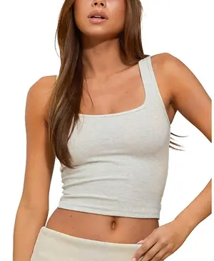 EDIKTED Linda Ribbed Scoop Neck Tank Top - Gray-melange