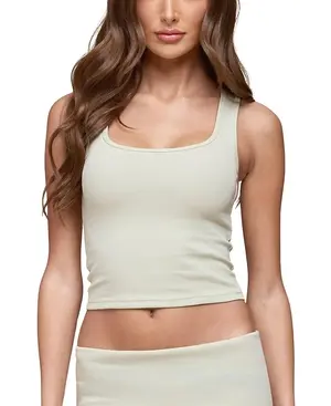 EDIKTED Edikted Linda Ribbed Scoop Neck Tank Top Sage