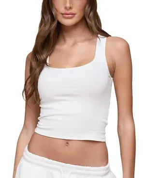 EDIKTED Ribbed Scoop Neck Tank Top - White