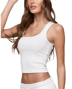EDIKTED Linda Ribbed Scoop Neck Tank Top - White