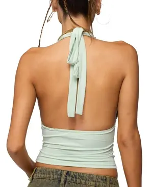 EDIKTED Sequin Plunge Neck Halter Top