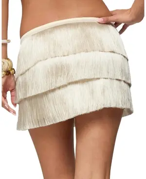 EDIKTED Tiered Fringed Mini Skirt